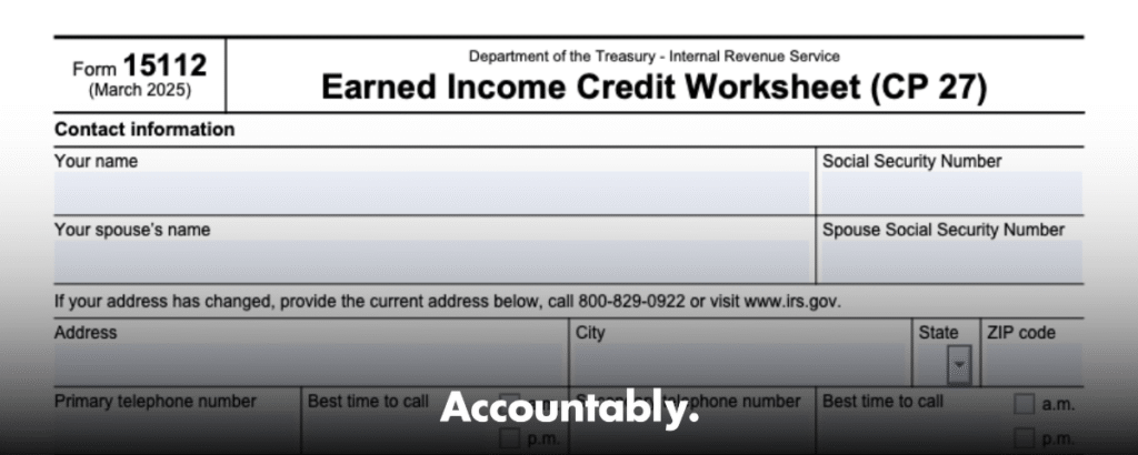 Form 15112 - CP27 Response Guide for the Earned Income Credit ...