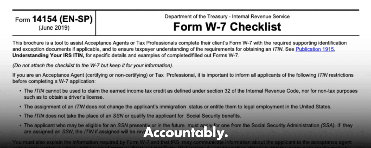 Form 14154 - IRS W-7 Checklist for ITIN, 2025 Guide – Accountably.com
