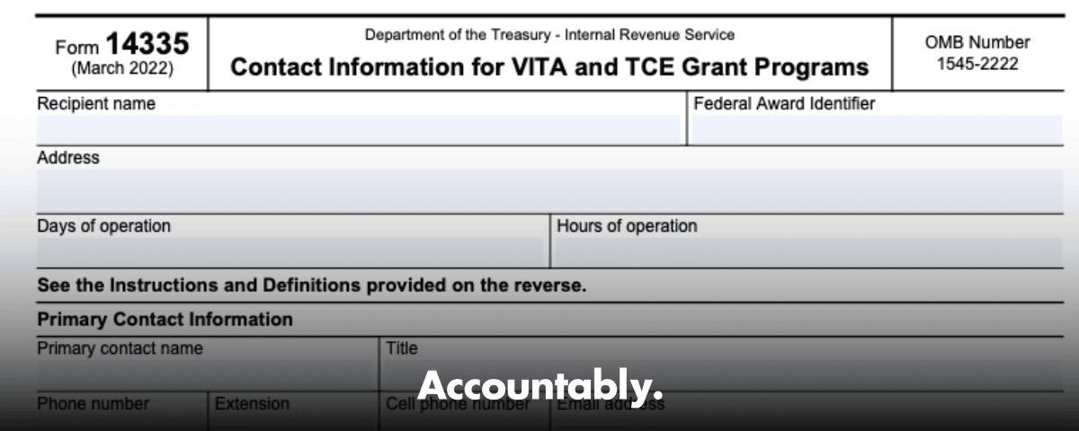 Form 14335 - IRS VITA and TCE Grant Contact Guide 2025 – Accountably.com