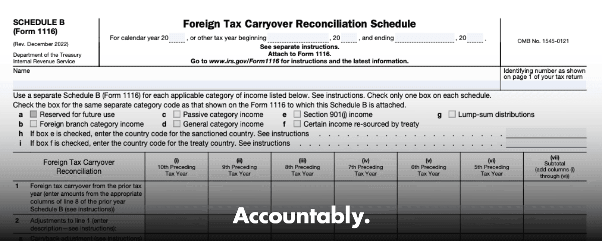 Form 1116 Schedule B - Carryovers, Line 10, E‑file Guide – Accountably.com