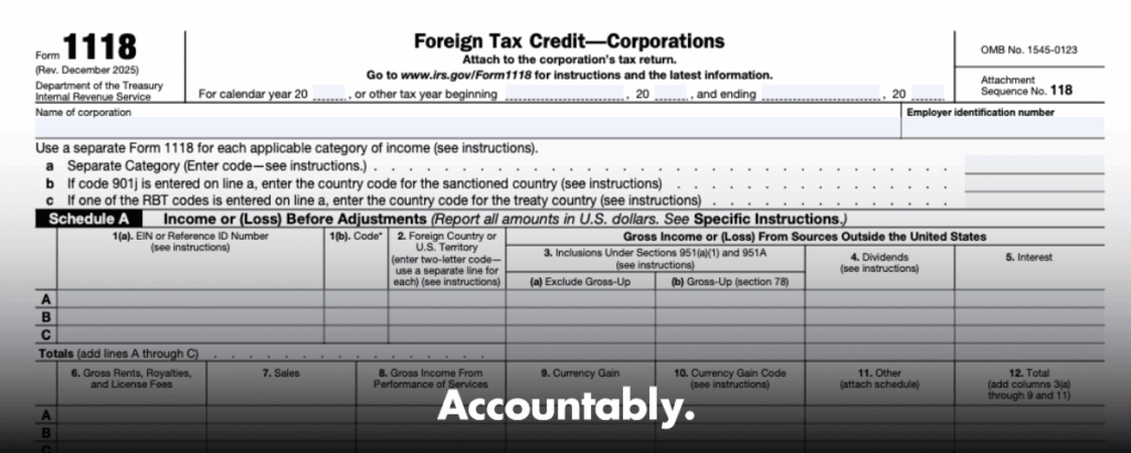 Form 1118 - Corporate FTC Filing, Baskets, Limits, Carryovers ...