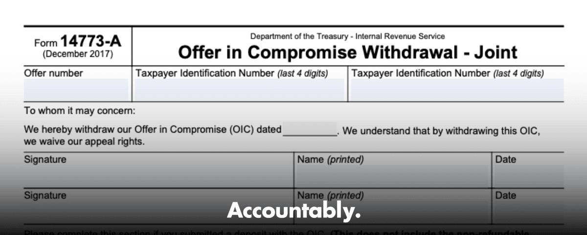 Form 14773-A - Withdraw a Joint Offer in Compromise Guide – Accountably.com