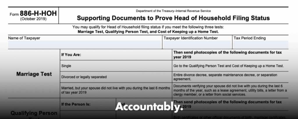 Form 886-H-HOH - Prove Head of Household Status to the IRS ...